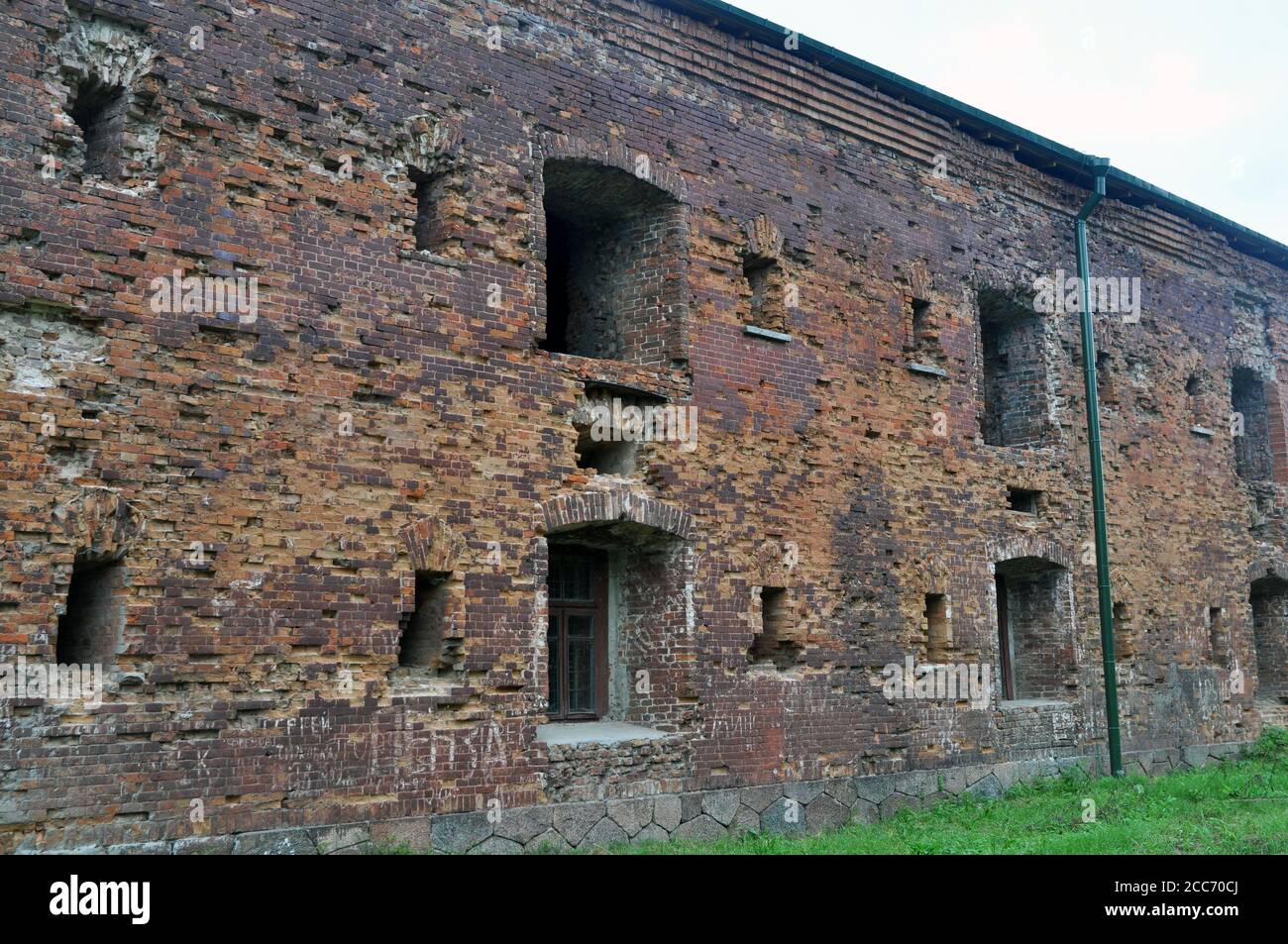 The walls of the building of the circular defensive barracks Stock ...
