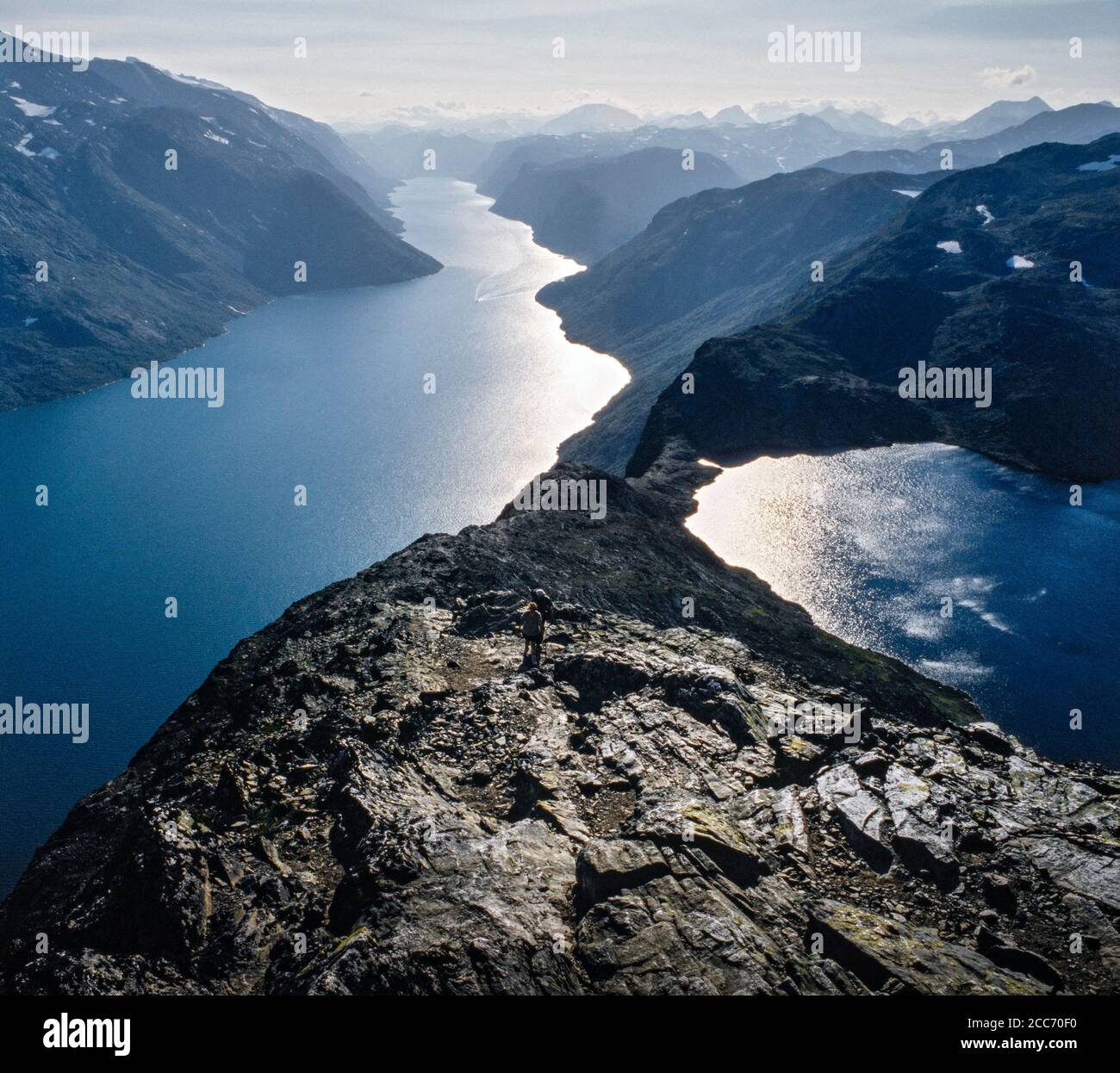 Lake Gjende and lake Bessvatnet from the Bessegen Ridge on Veslefjellet ...