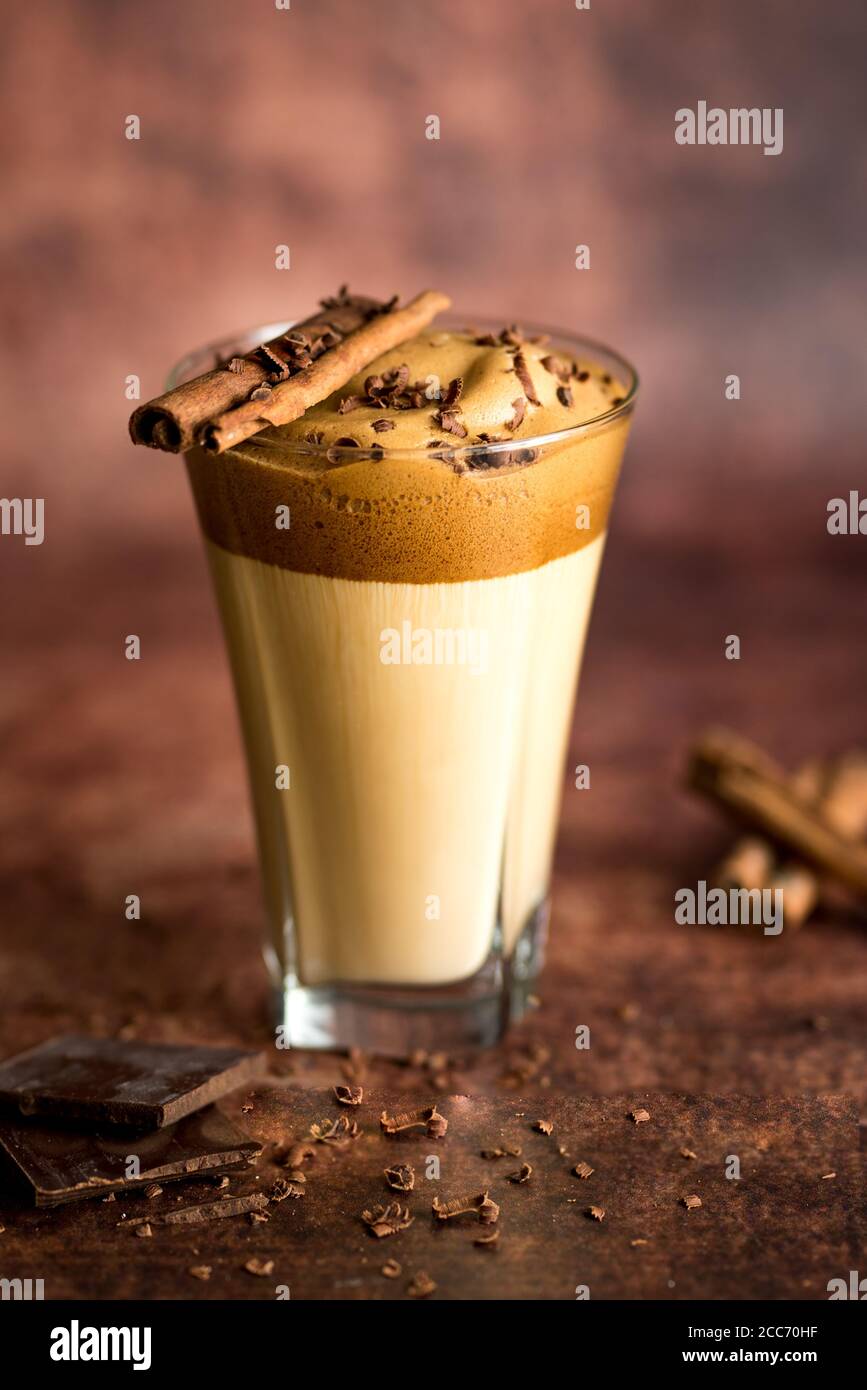 Iced Dalgona Coffee, a trendy fluffy creamy whipped coffee Stock Photo ...