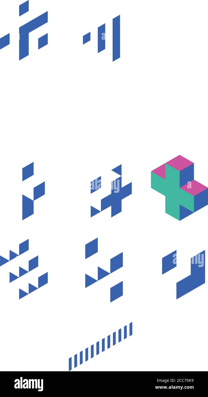 Cross of cubes. Retro colored. Isometric 3D vector object Stock Vector ...