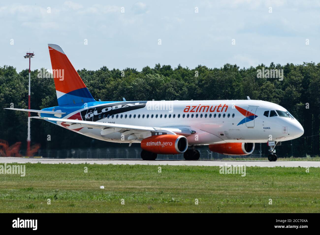 July 2, 2019, Moscow, Russia. Airplane Sukhoi Superjet 100 Azimuth ...