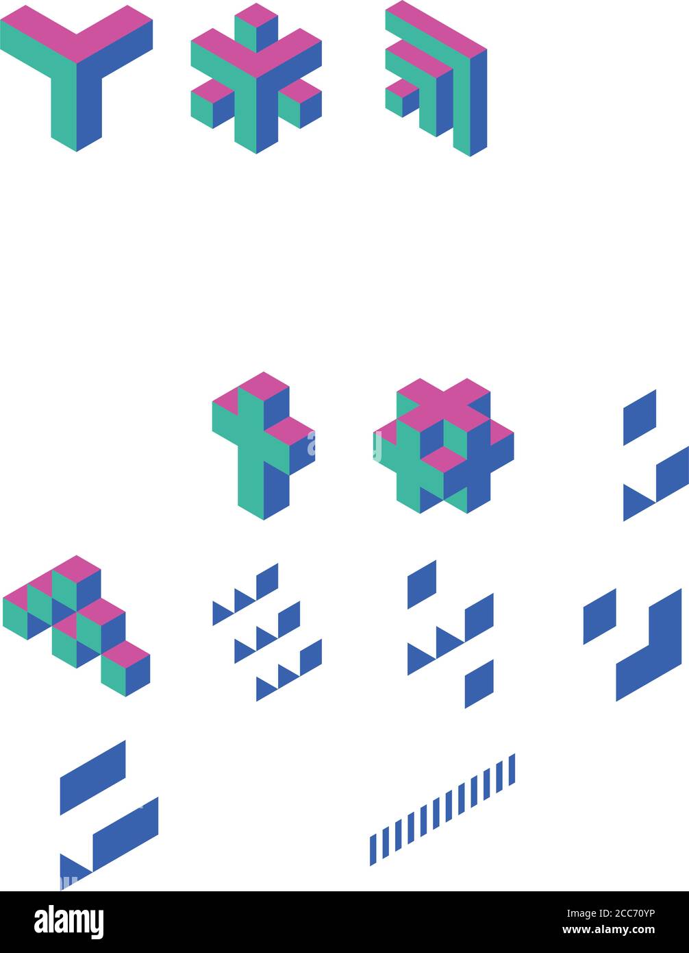 Abstract object of cubes. Retro colored. Isometric 3D vector object ...