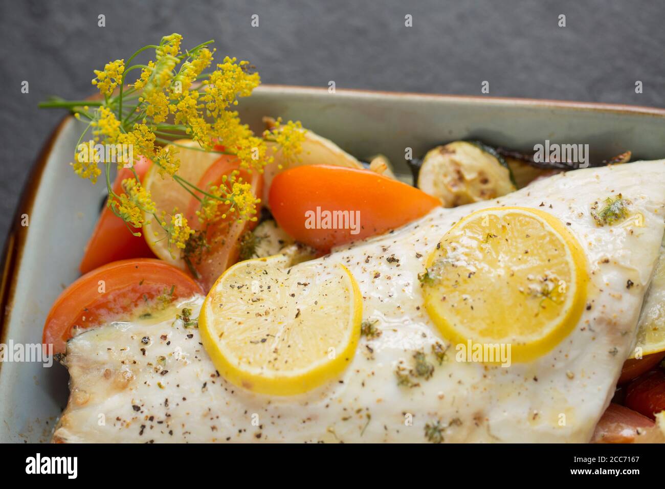 A fillet from a line caught wild bass, Dicentrarchus labrax, that has ...