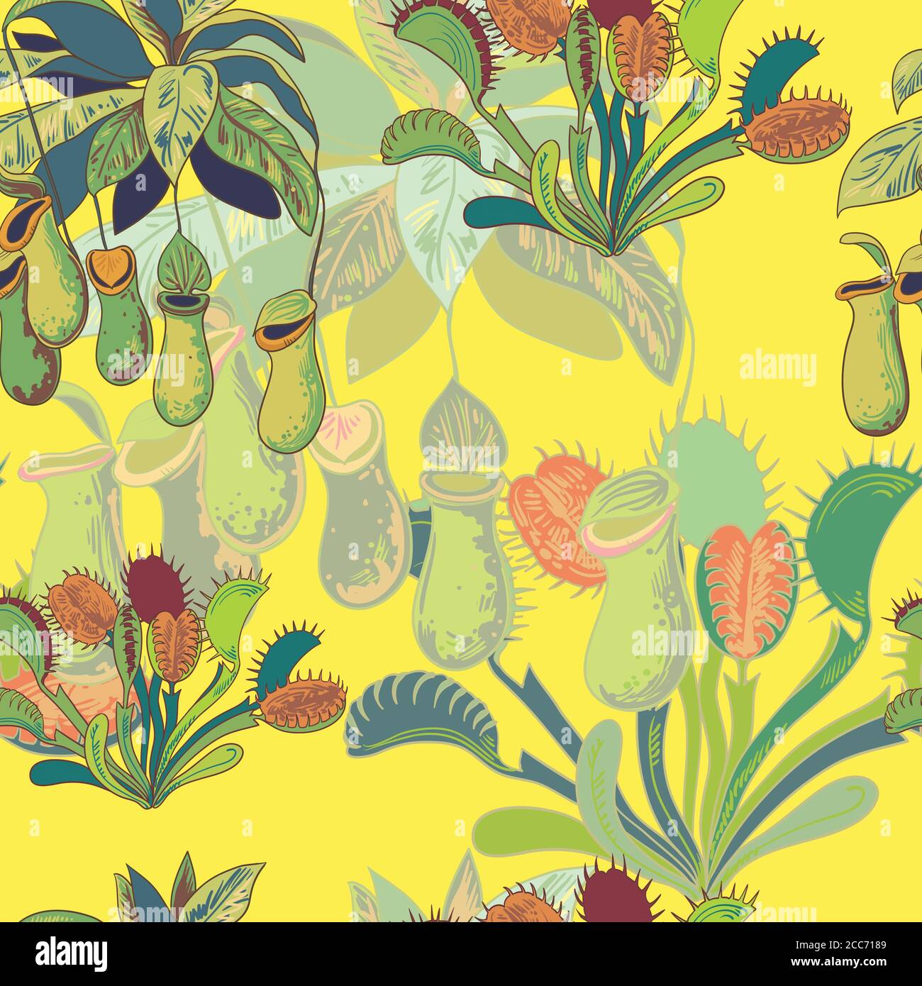 Seamless pattern with carnivores plants. Vector illustration Stock ...