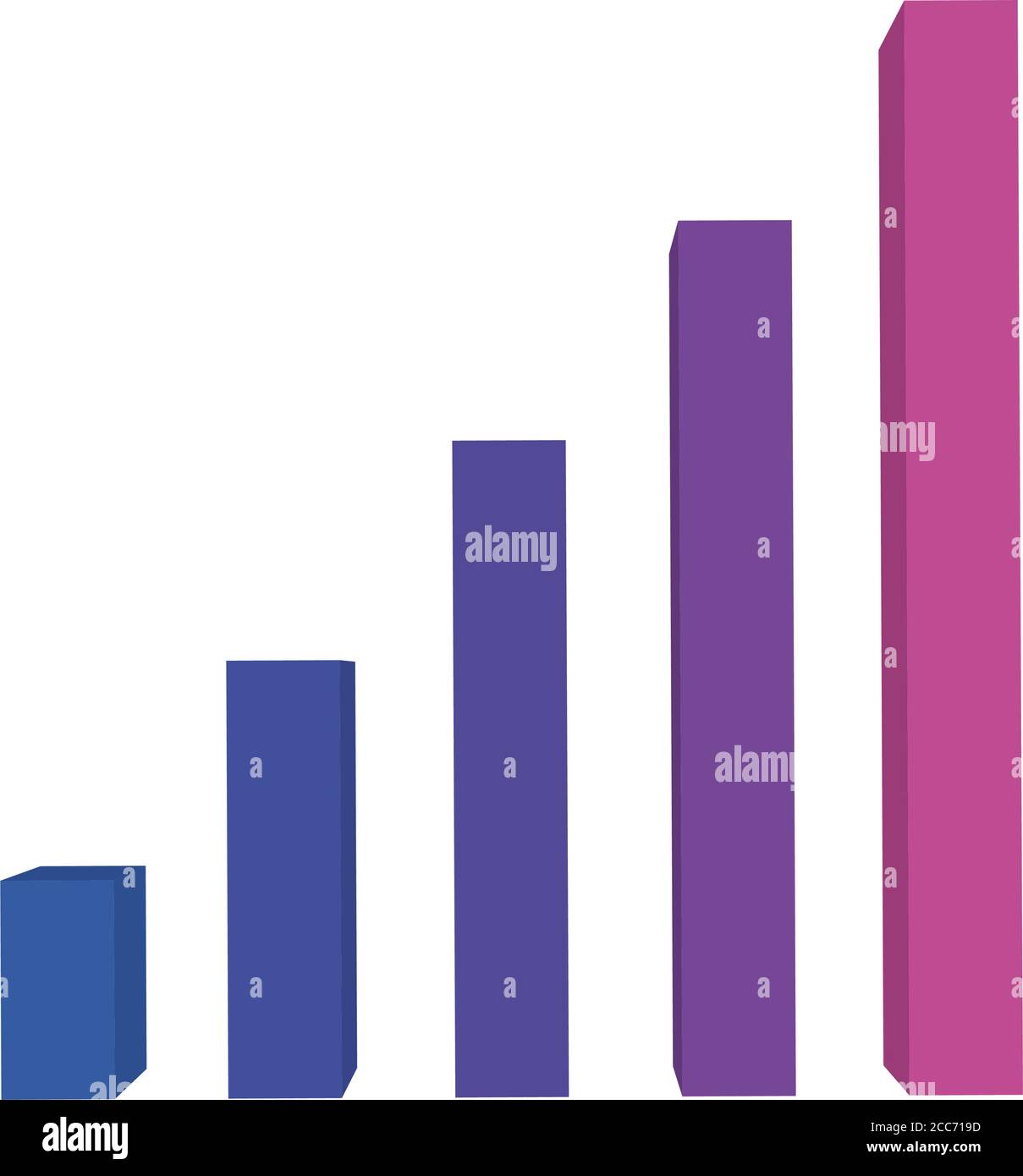 Bar chart of 5 growing columns. 3D isometric colorful vector graph ...