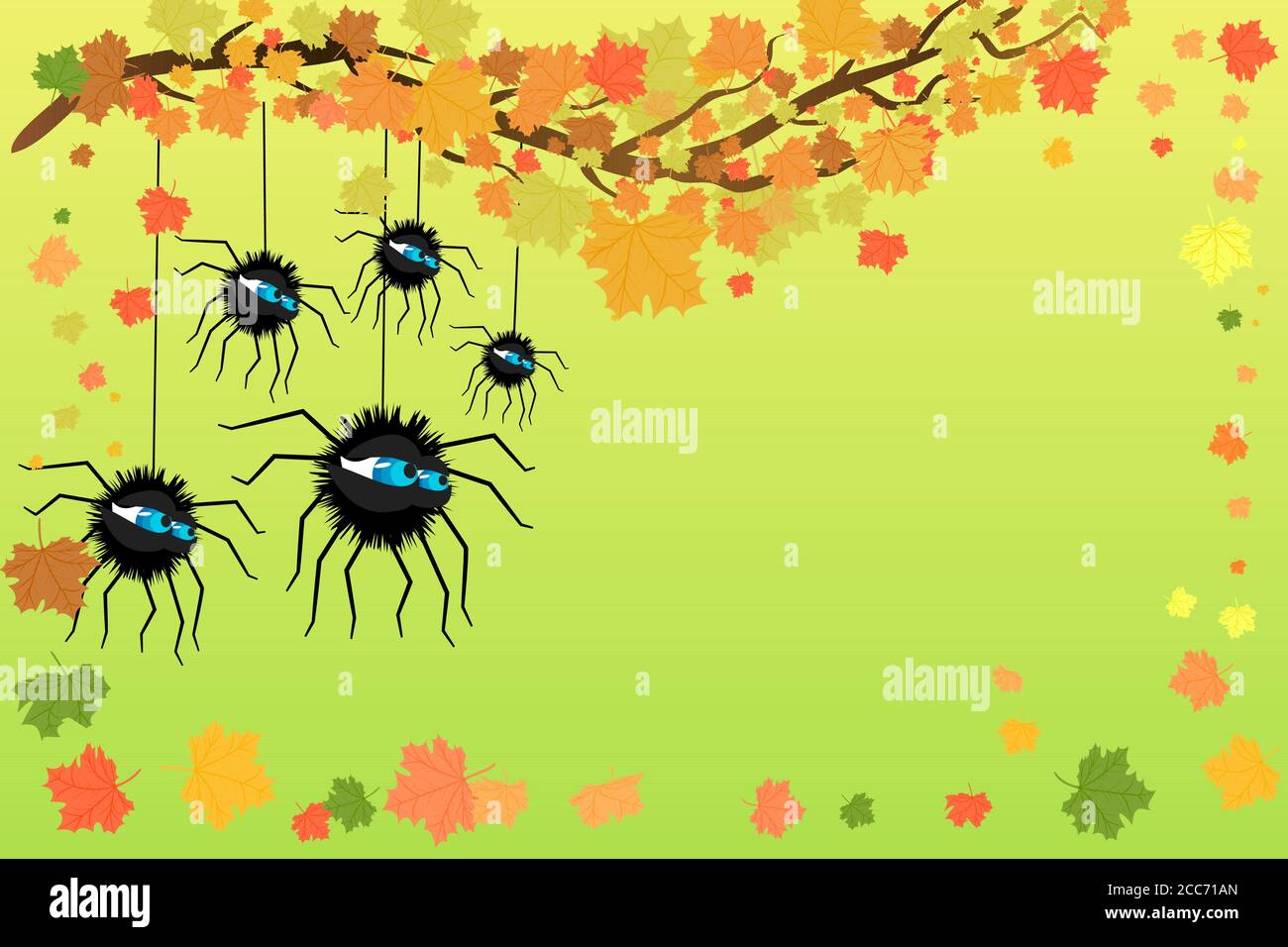 Halloween banner with spiders and maple tree. Halloween sale background ...