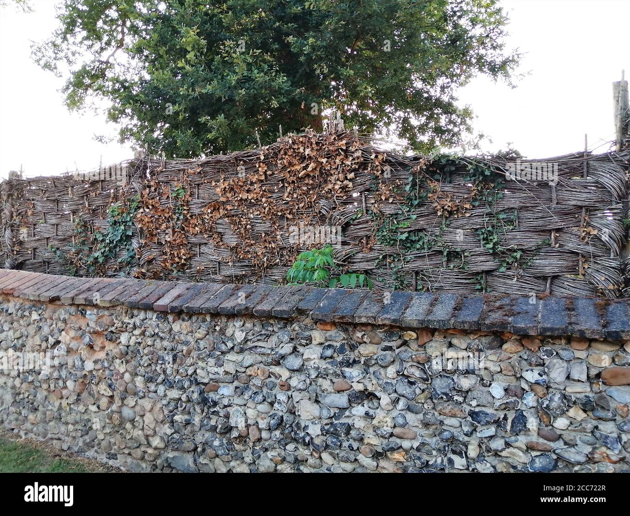 The traditional English Village house wall . Detail of brick wall and ...