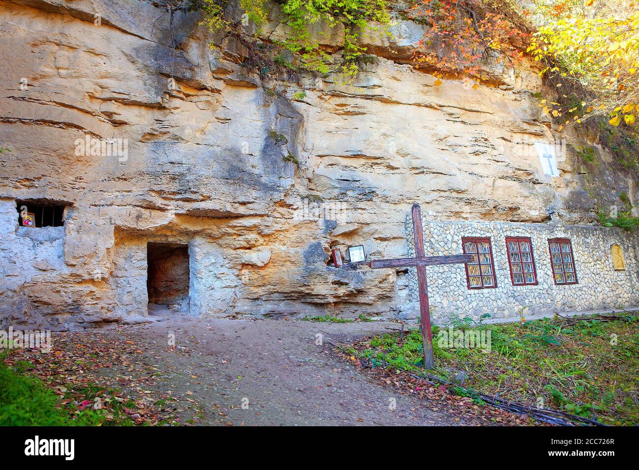 Hermit cell in the cliff . Monastery Rupestra from Saharna in Moldova ...