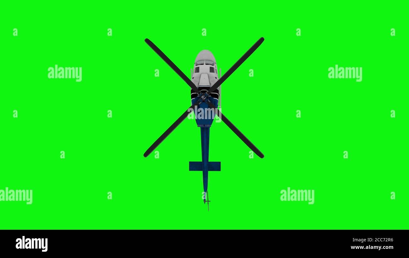 Realistic helicopter flying. Top view. Green screen. 3d rendering Stock ...