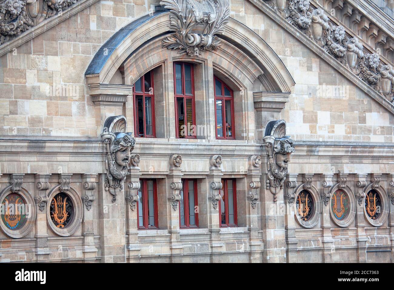 Back wall of Paris Opera . Architecture facade with relief sculptures ...