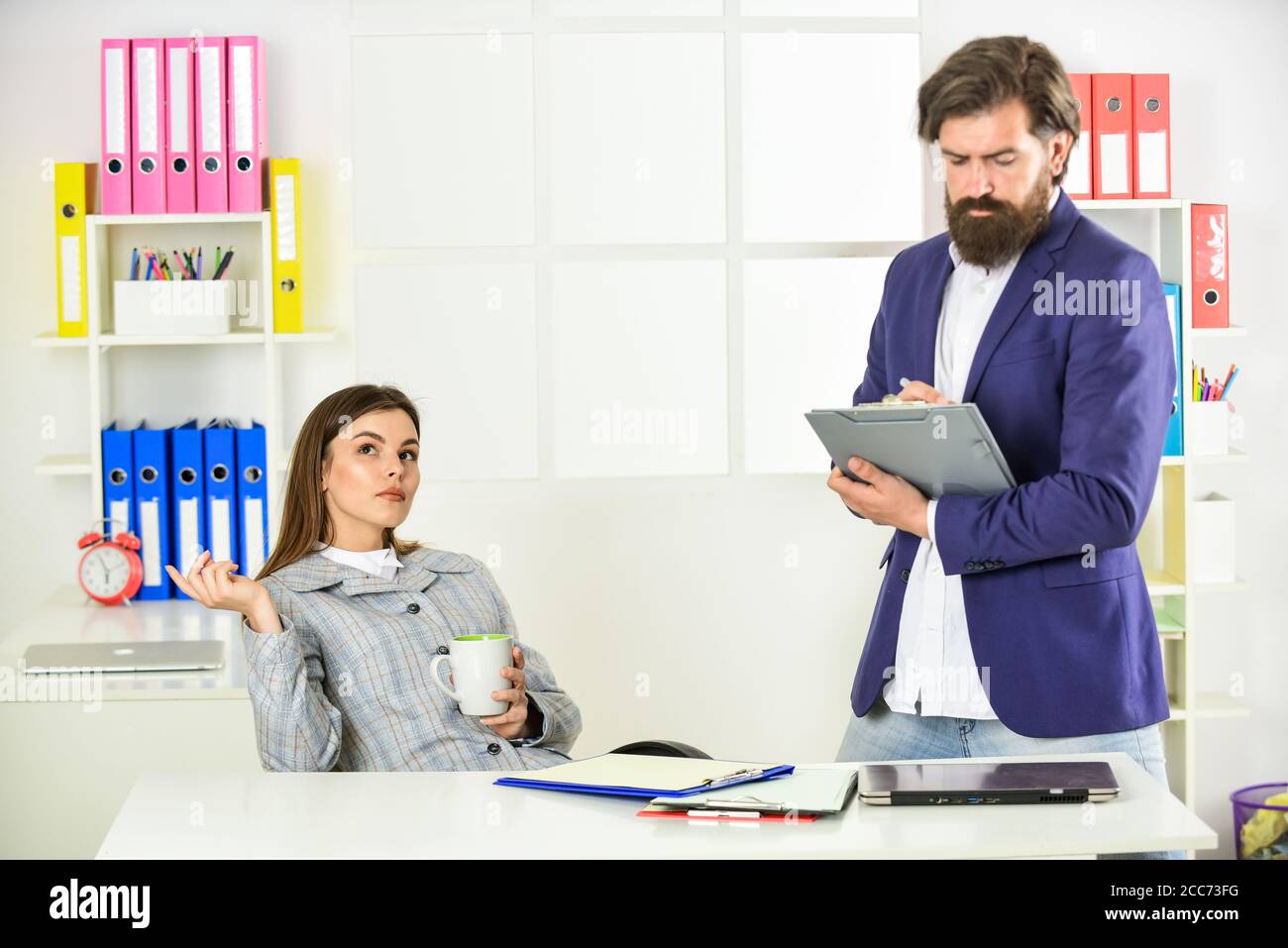 Business couple working. Man and woman office. Friendly gesture ...