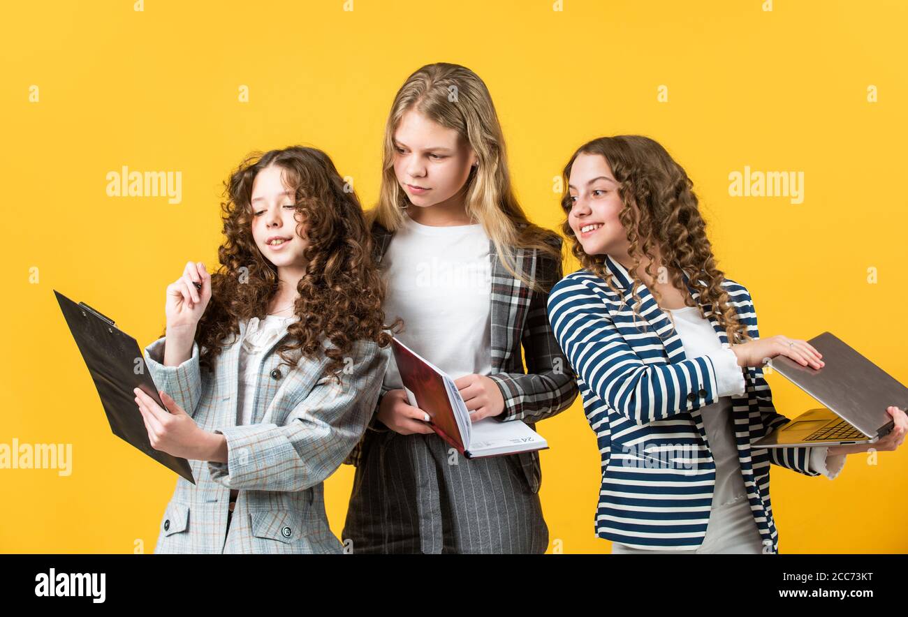 Studying together. Teamwork concept. Girls power. Female friendship ...
