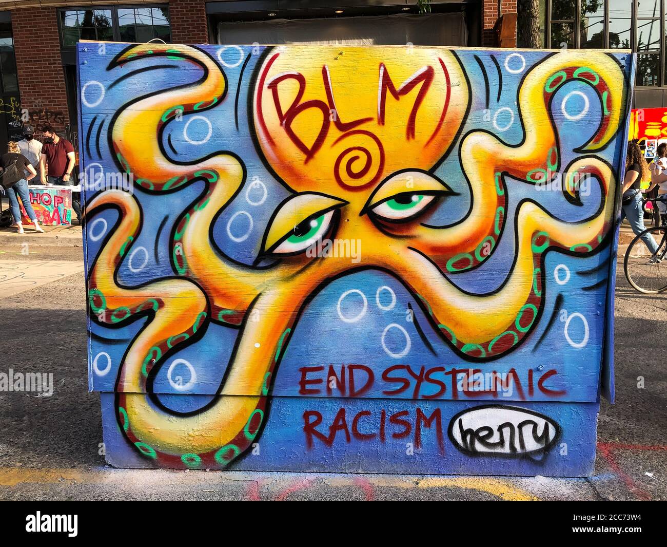 Seattle, USA – Jun 17, 2020: Signs and art at CHAZ late in the day on ...