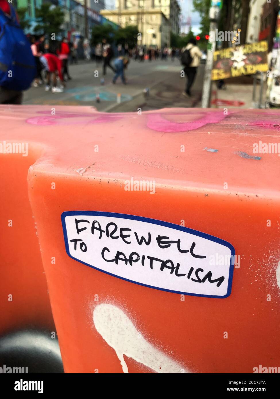 Seattle, USA – Jun 10, 2020: Signs and art at CHAZ late in the day on ...