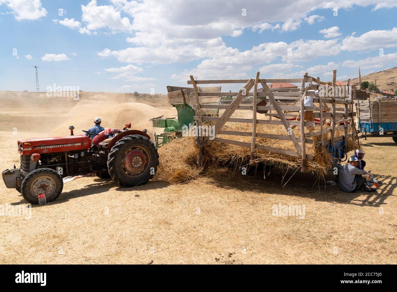 Ankara/Turkey-August 09 2020: Traditional haymaking with tractors and ...