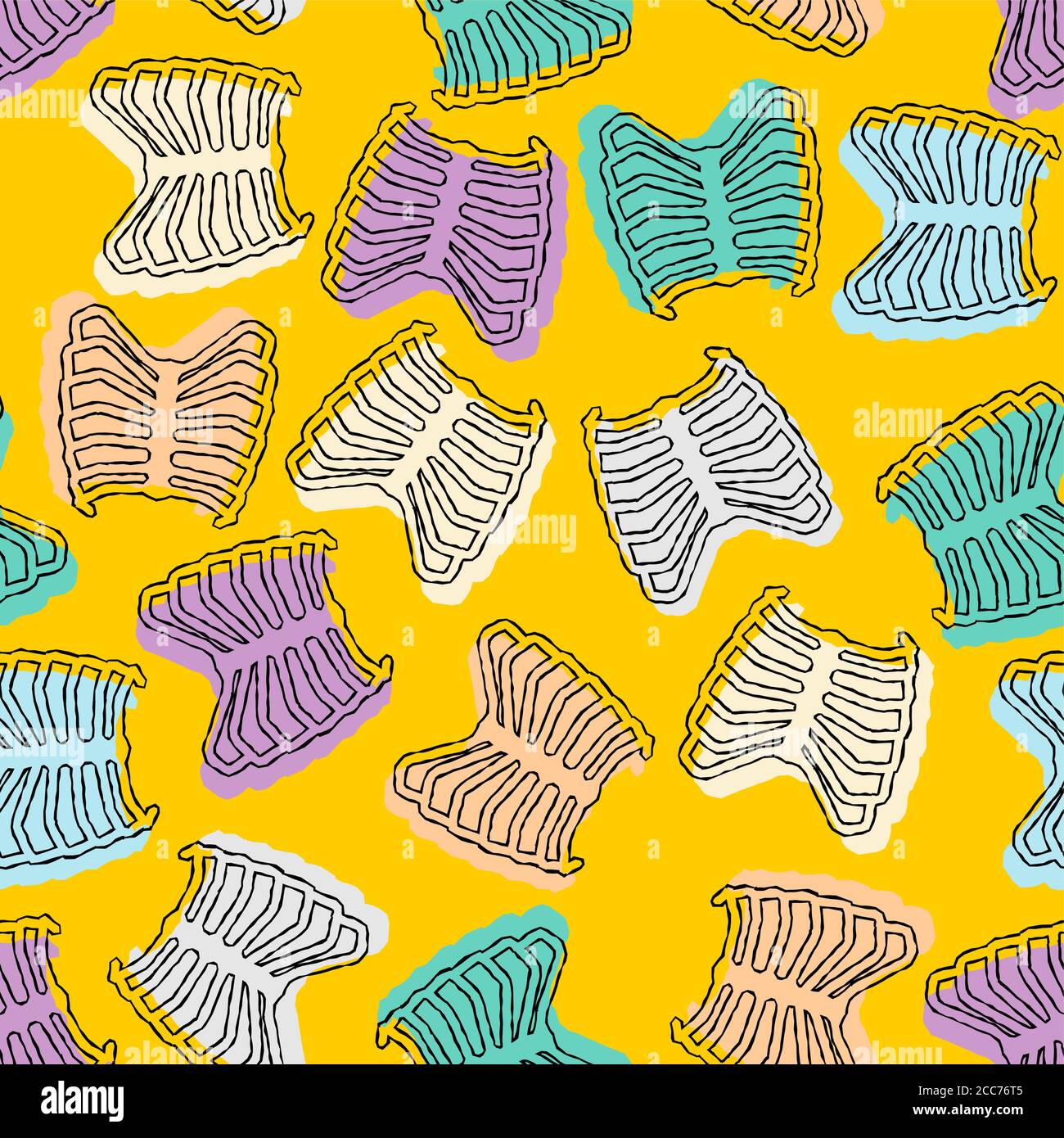 Ribs pattern seamless. Rib bone background. Hand drawing ornament Stock ...