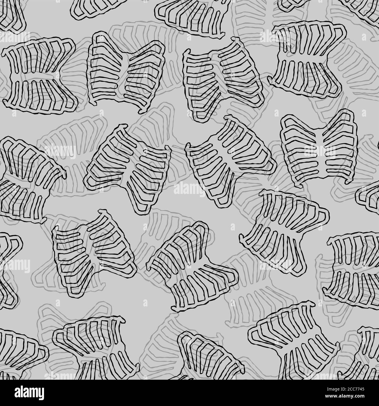 Ribs pattern seamless. Rib bone background. Hand drawing ornament Stock ...