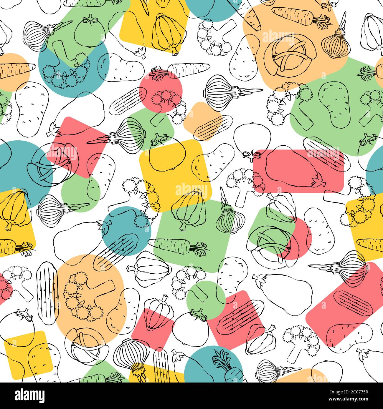 Vegetables hand drawing pattern seamless. Potatoes and cabbage, peppers ...