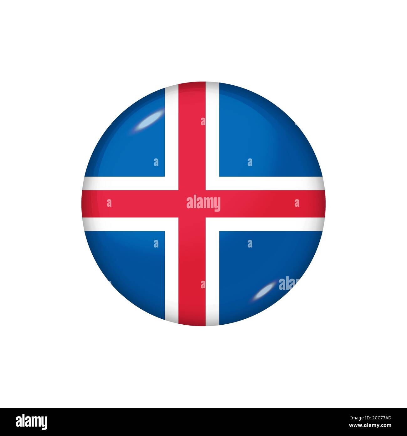 Round flag of Iceland. Vector illustration. Button, icon, glossy badge ...