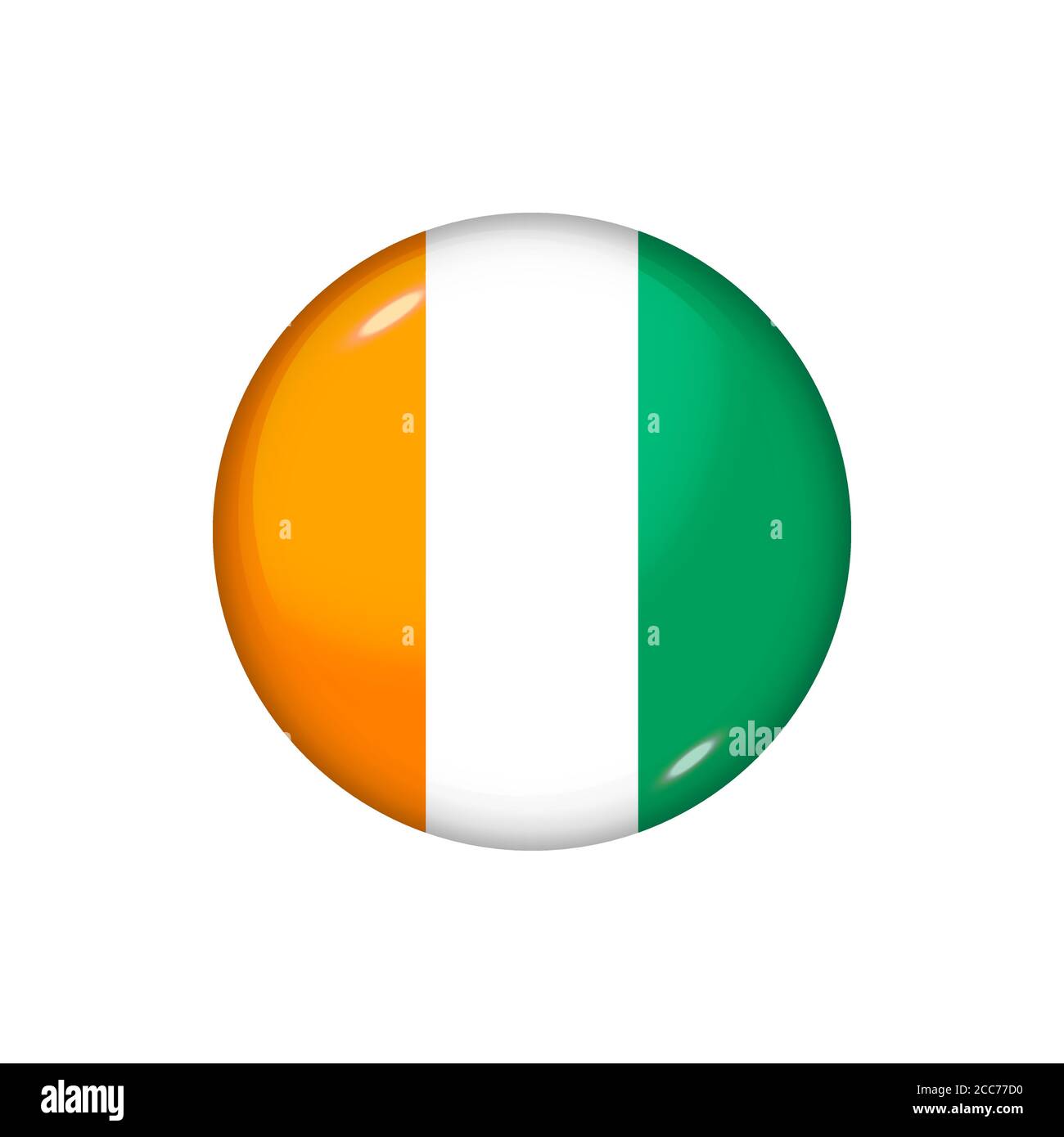 Round flag of Ivory Coast. Vector illustration. Button, icon, glossy ...