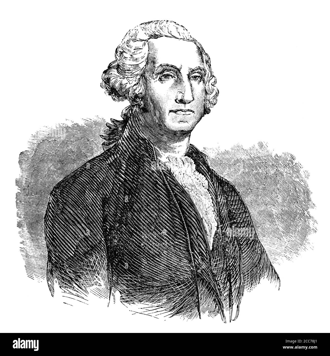 An engraved USA portrait of the American president George Washington ...