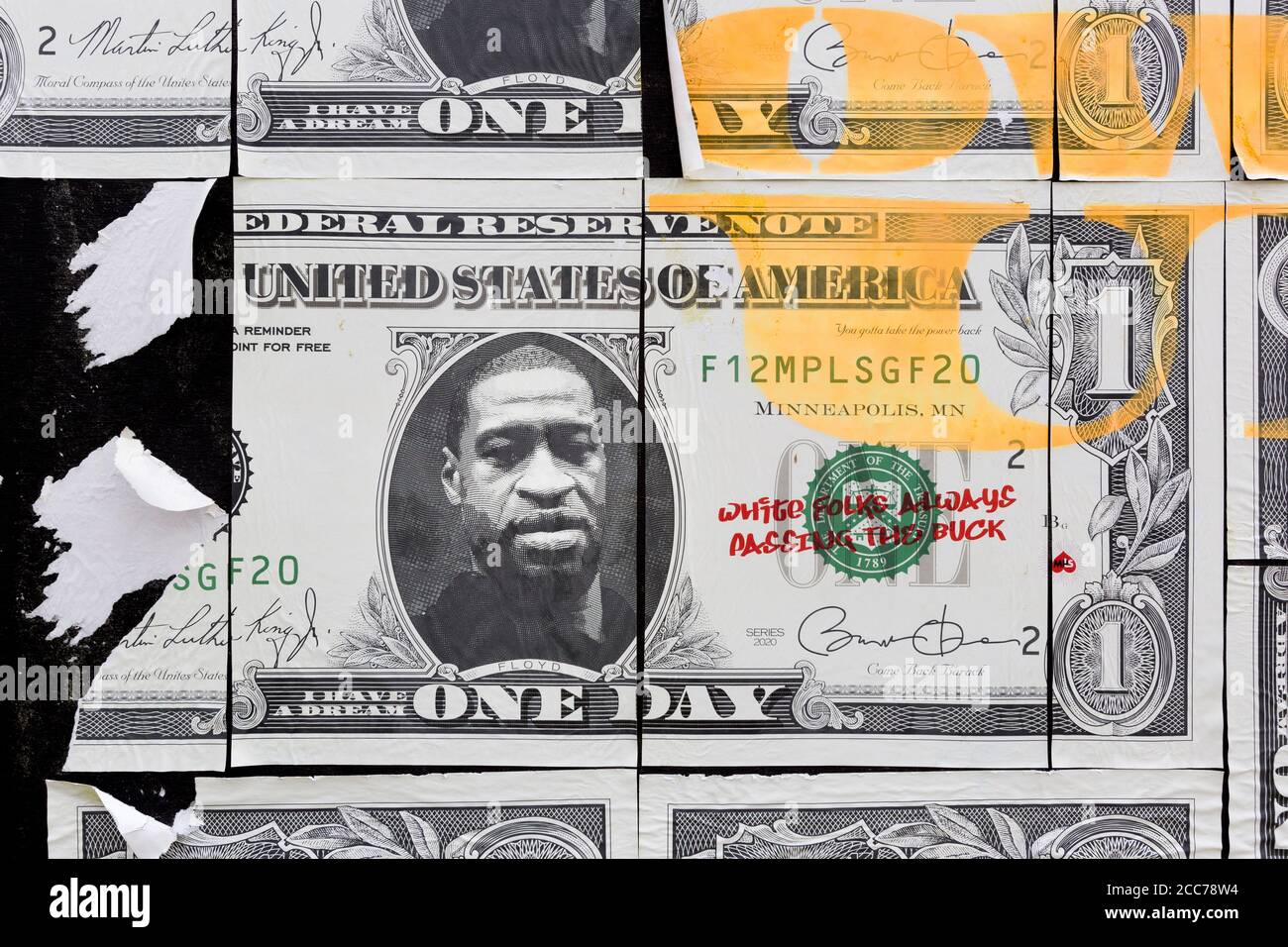George Floyd portrait on a US one dollar bill with the saying, White ...