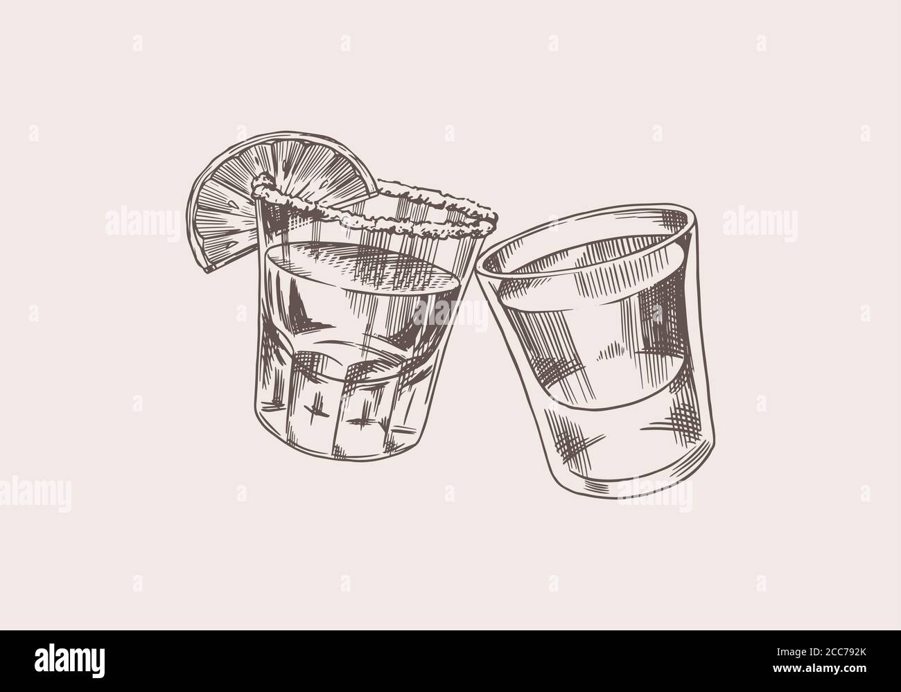 Cheers toast. Vintage Mexican tequila badge. Glass shots with strong ...