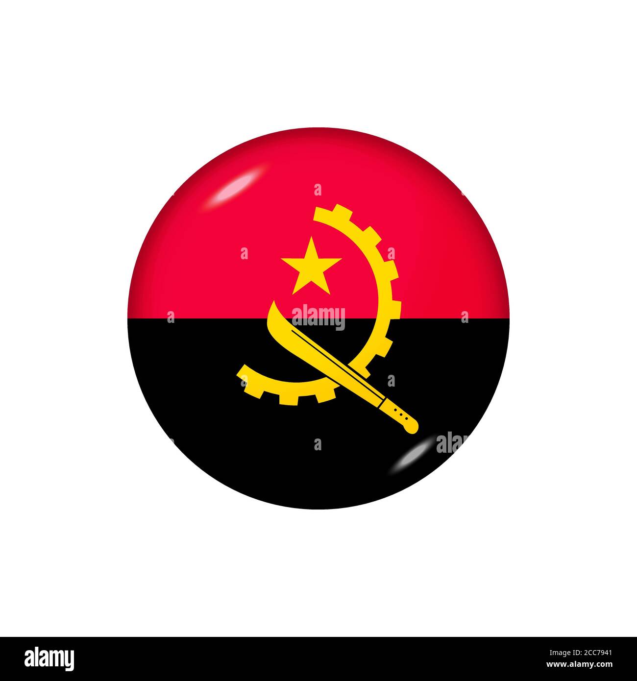 Round flag of Angola. Vector illustration. Button, icon, glossy badge ...