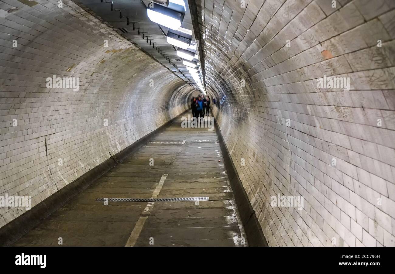 Wide angle photo of Greenwich foot tunnel under river Thames in London ...