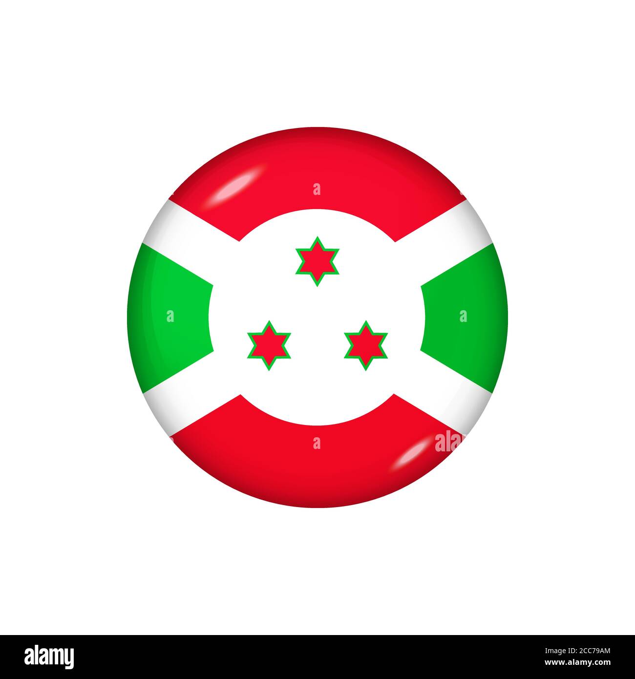 Round flag of Burundi. Vector illustration. Button, icon, glossy badge ...