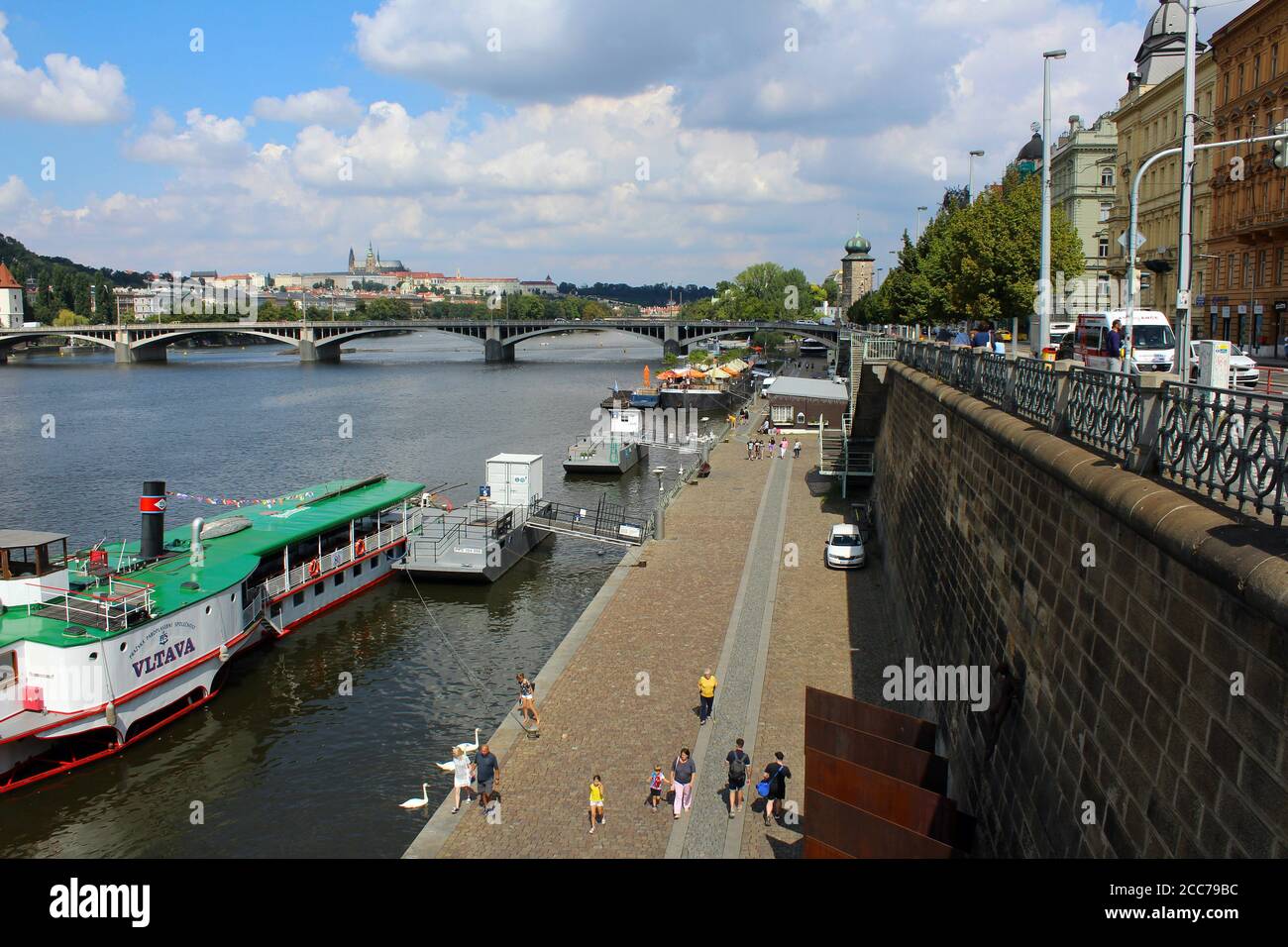 Historical Vltava steamboat in Vltava River in Prague, Czech Republic ...