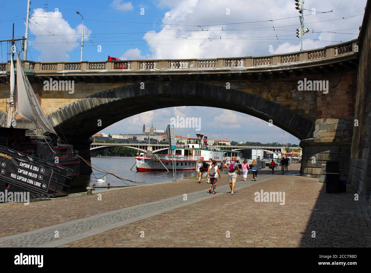 Historical Vltava steamboat in Vltava River in Prague, Czech Republic ...