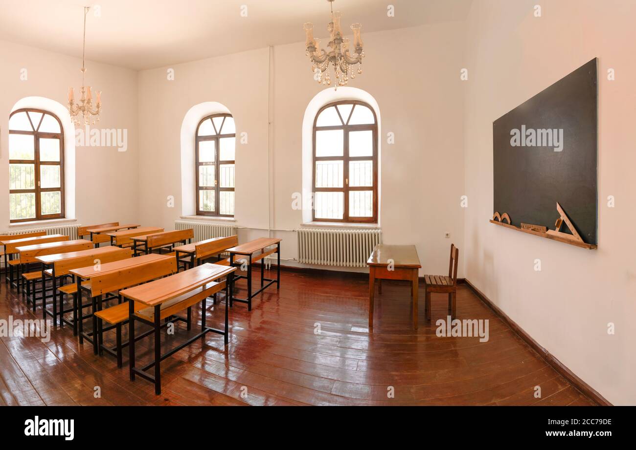 Inside view of a classroom. Empty classroom during coronavirus Stock ...