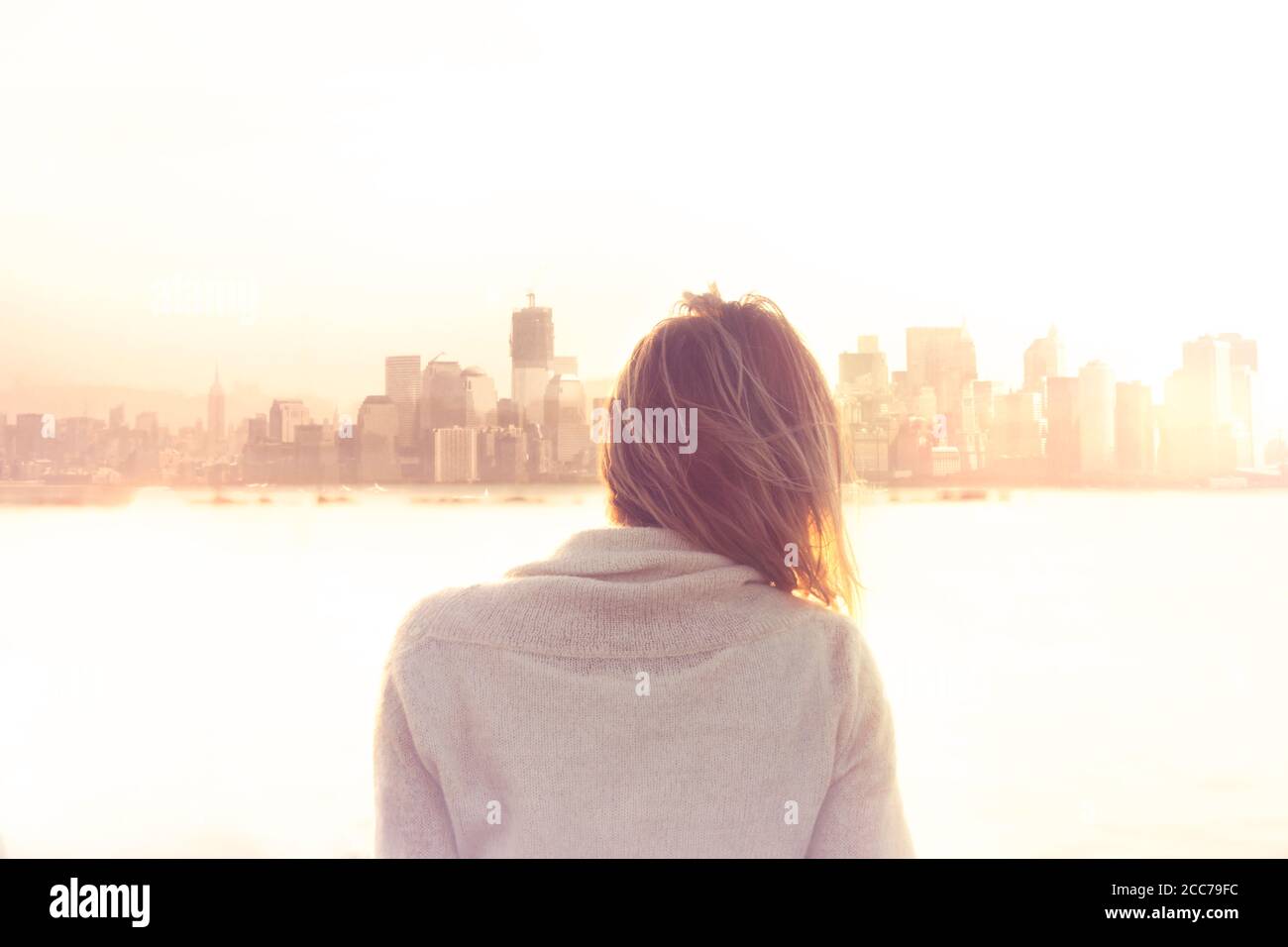 lonely woman looking from a distance the great metropolis Stock Photo ...