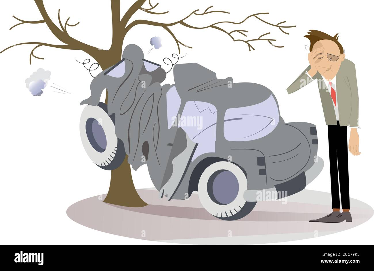 Car crashed into tree Stock Vector Images - Alamy