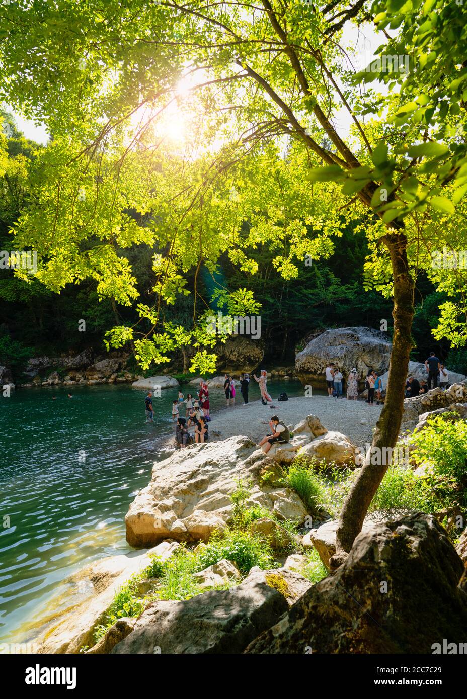 Pinarbasi, Kastamonu/Turkey-July 11 2020: People enjoy in waterfall ...