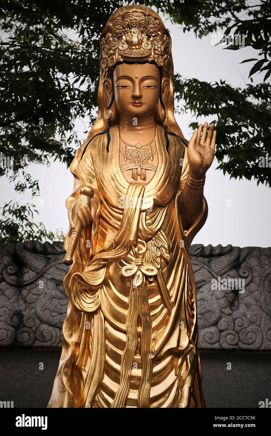 Golden Religious Statues at a Local Buddhis Temple in Busan, South ...