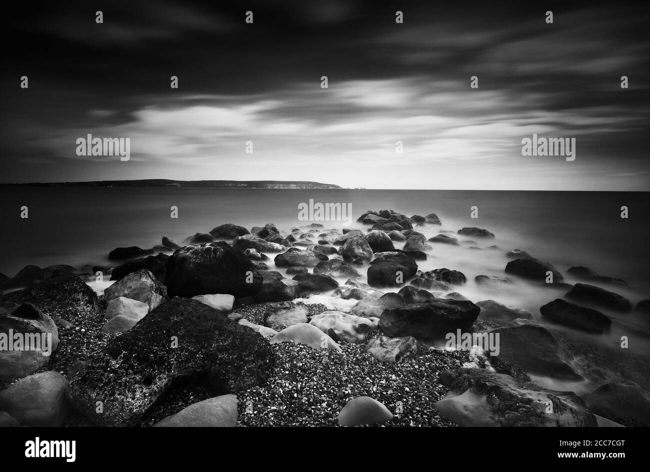 Black & White Spit of Rocks Stock Photo - Alamy