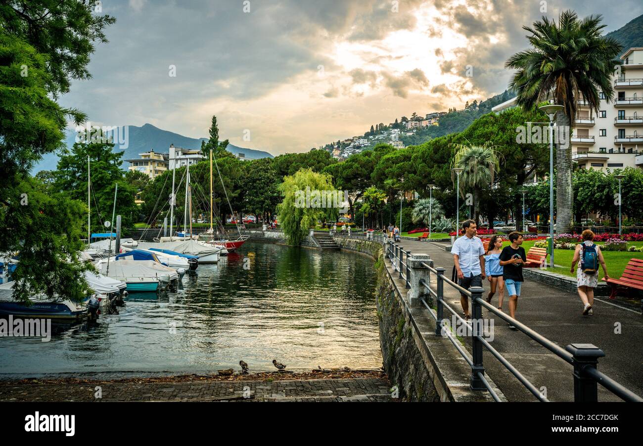 Switzerland locarno canton ticino city lago maggiore lake boats hi-res ...