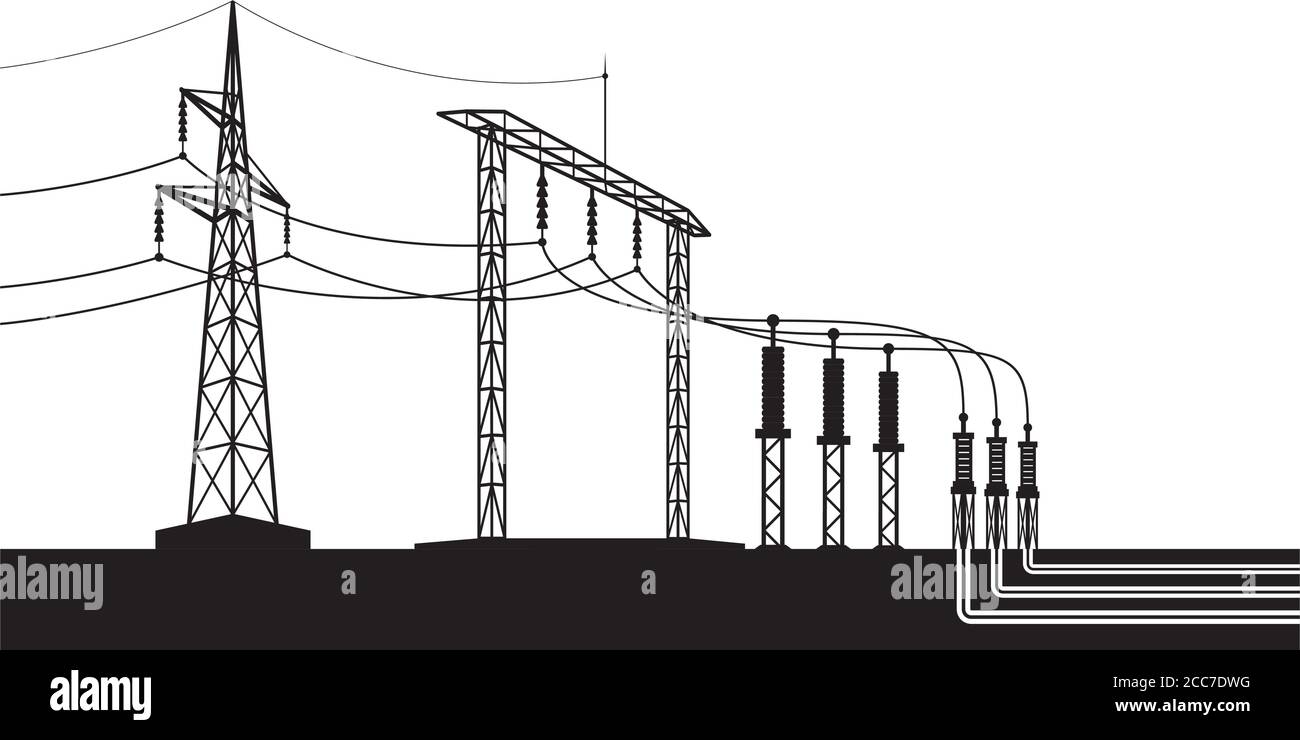 Overground and underground electricity transmission grid – vector ...