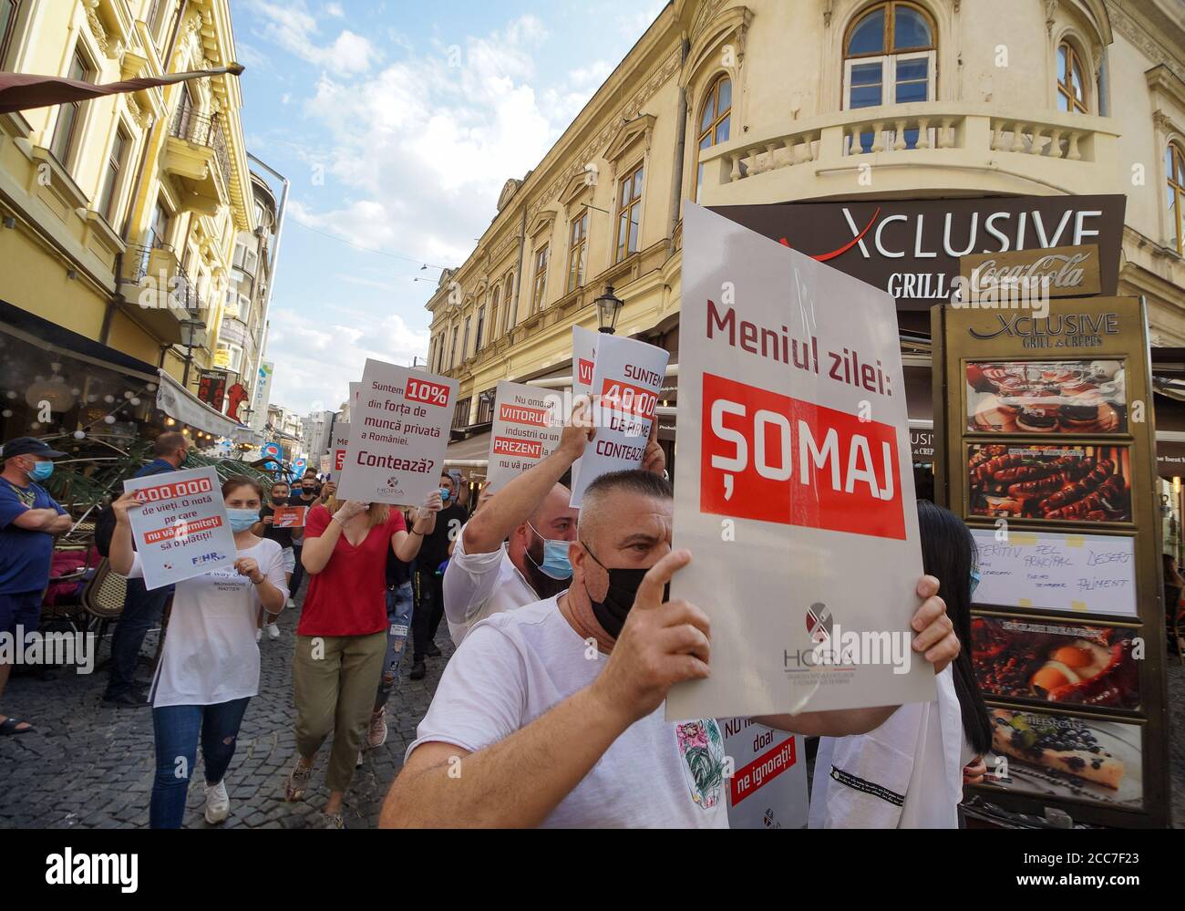 Bucharest, Romania - August 19, 2020: Protest of restaurants employees ...