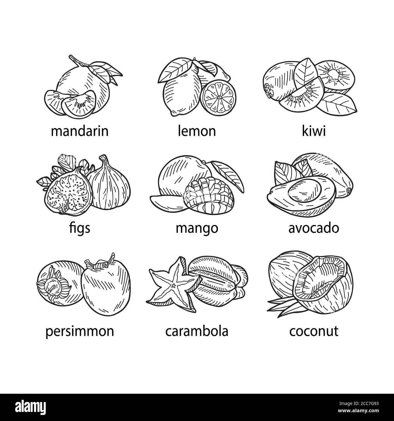 Hand drawing set fruits Cut Out Stock Images & Pictures - Alamy