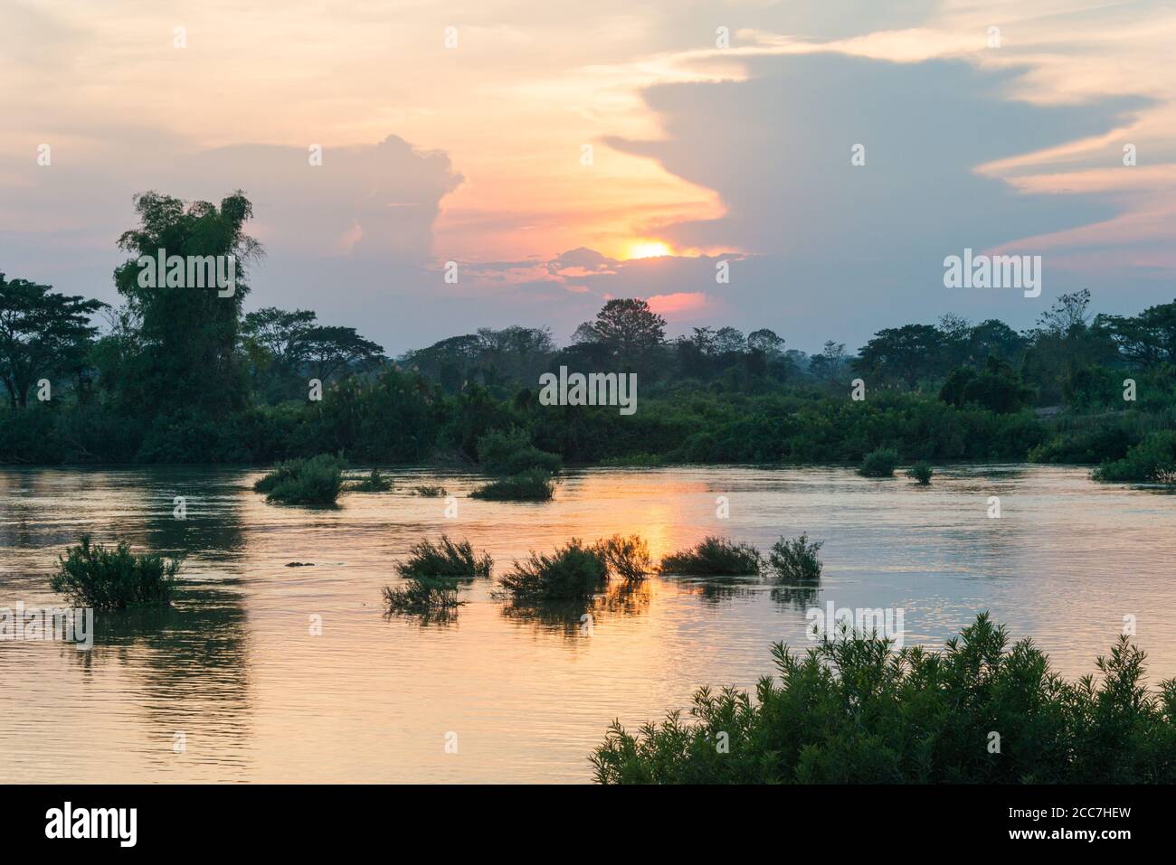 Champasak, Laos - The sunset at Mekong River in 4000 islands, Champasak ...
