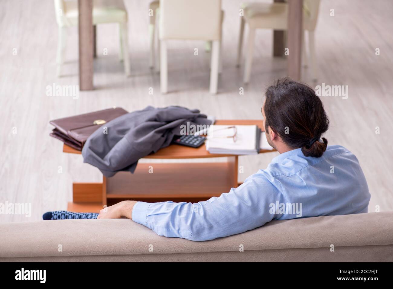 Tired businessman employee working from the home Stock Photo - Alamy