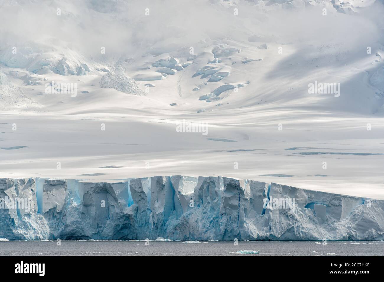 View from the sea looking at the face of a glacier in Antarctica Stock ...
