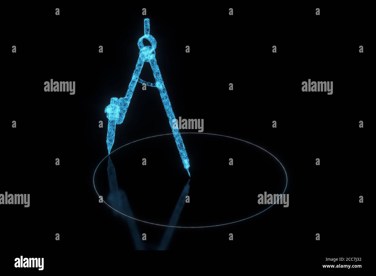 Compasses made up of lines with black background, 3d rendering ...
