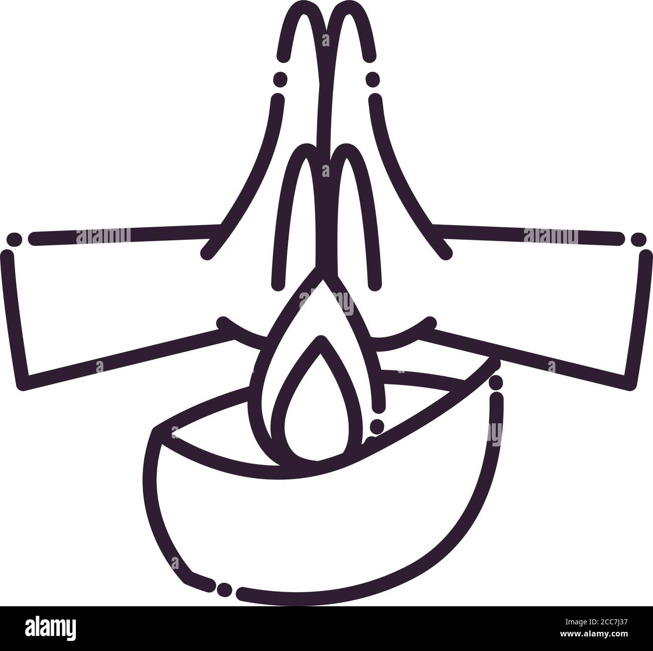 namaste hands with diwali candle line style icon design, Indian culture ...