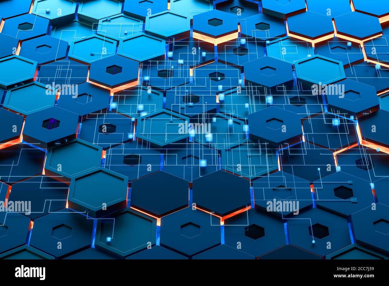 Glowing hexagonal cubes background, hi-tech cyberspace, 3d rendering ...