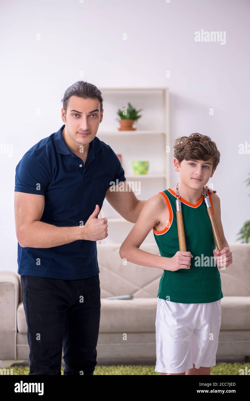 Man boy doing sport exercises hi-res stock photography and images - Alamy