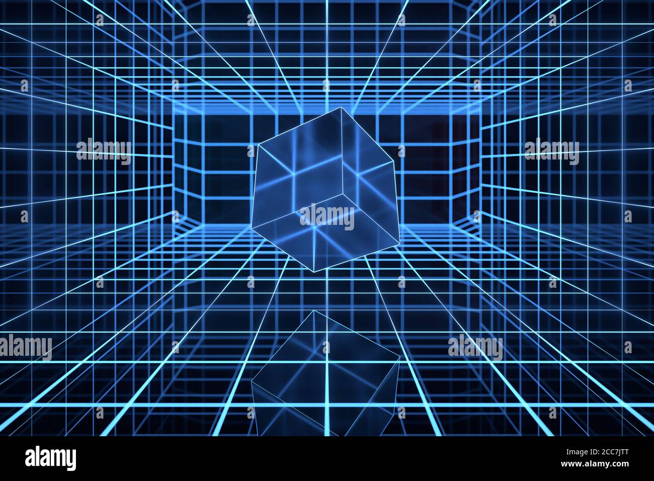 Cyberspace tunnel with geometry cube, 3d rendering. Computer digital ...